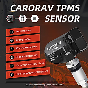 CARORAV TPMS Sensor, 4-Pack Tire Pressure Sensor Replacement for Chrysler Jeep Dodge Ram, 433MHz OE Replaces#56029398AB 68142397AA 68241067AA 68241067AB