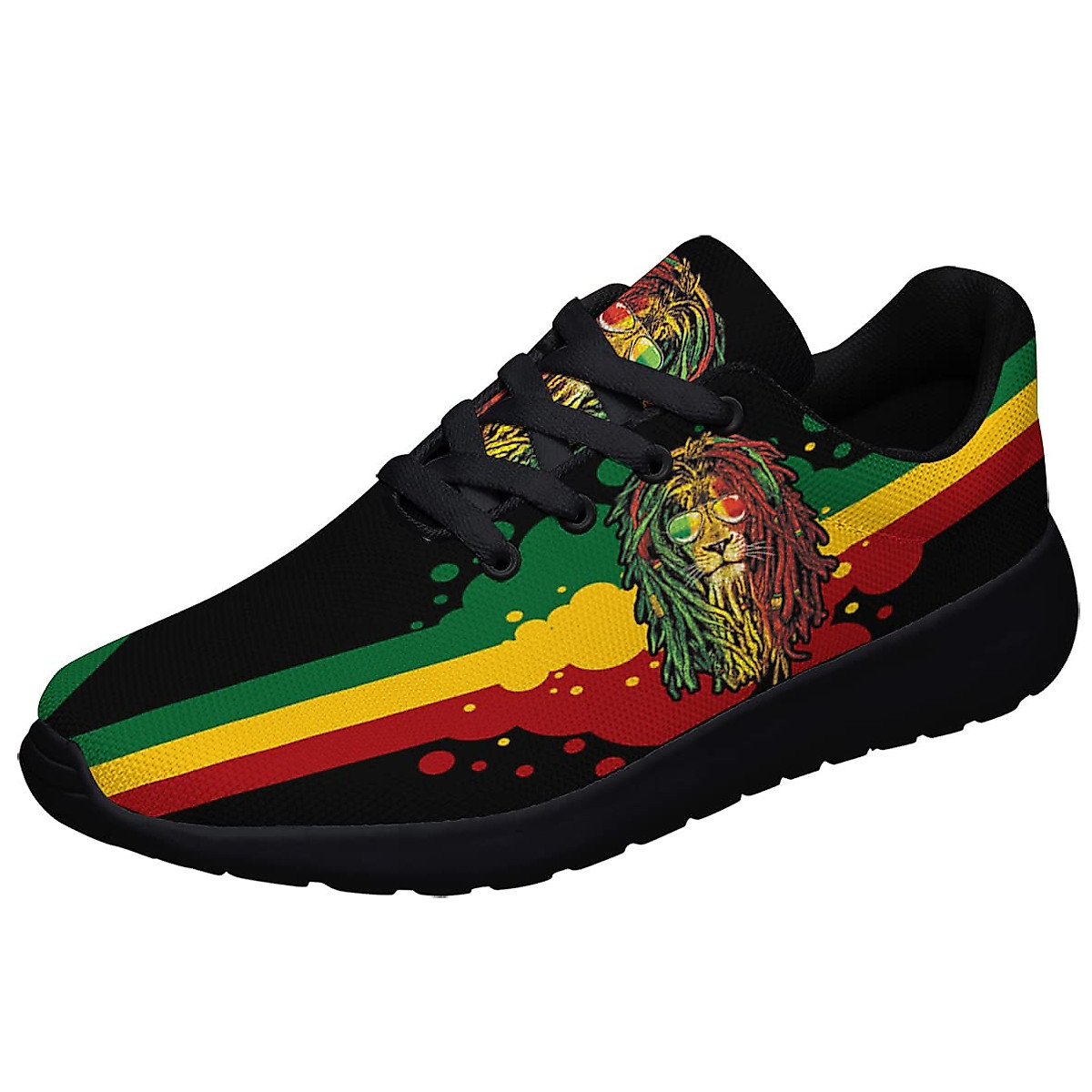 Lion Shoes Men Women Running Sneakers Casual Breathable Walking Tennis Shoes Jamaican Reggae African Gift Black Size 7.5