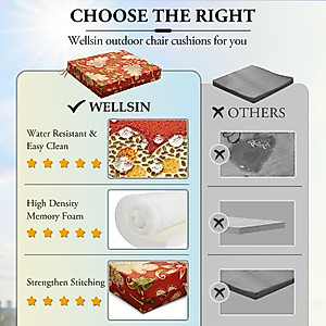 Wellsin Outdoor Chair Cushions for Patio Furniture - Outdoor Cushions for Chairs - Waterproof Patio Chair Cushions Set of 4, 18.5"X16"X3", Flower Red