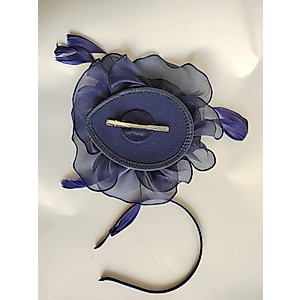 Women Organza Fascinator Hat Flower Feather Fascinators Tea Party Hat Headwear Fascinator Headband for Wedding Evening Church Navy