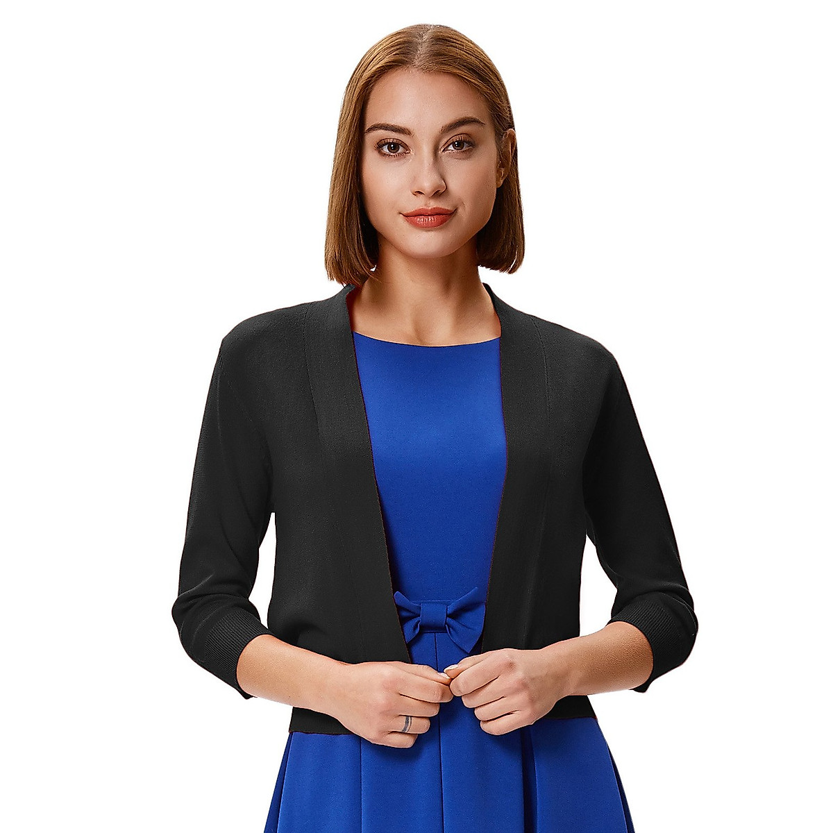 GRACE KARIN Office Cropped Knitting Jacket for Dress (XXL,Black&Ivory,2 Pack)