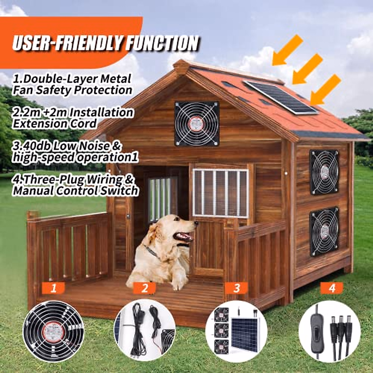 Fitinhot Solar Panel Fan Kit, Waterproof Solar Panel Powered Fan,15W 10V Solar Fan Outside, Portable Solar Exhaust Fan with 4m Cable for Chicken Coops,Pet Houses,Greenhouse,Window Exhaust(3pcs Fans)