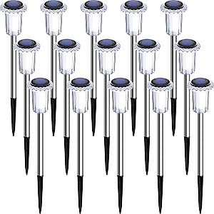 DenicMic Solar Lights Outdoor Pathway Lights 6000K LED Waterproof Acrylic Lamp Head Stainless Steel Stake for Yard Garden Landscape Path Walkway Driveway Patio Lawn (15Pack Cold White)
