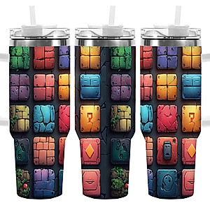 FOCIUZTA Cartoonish Pixel Art Tumbler with Lid, Travel Coffee Cup, Ideal for Easter, Gaming Enthusiast, Mother Day, and Birthday Gifts