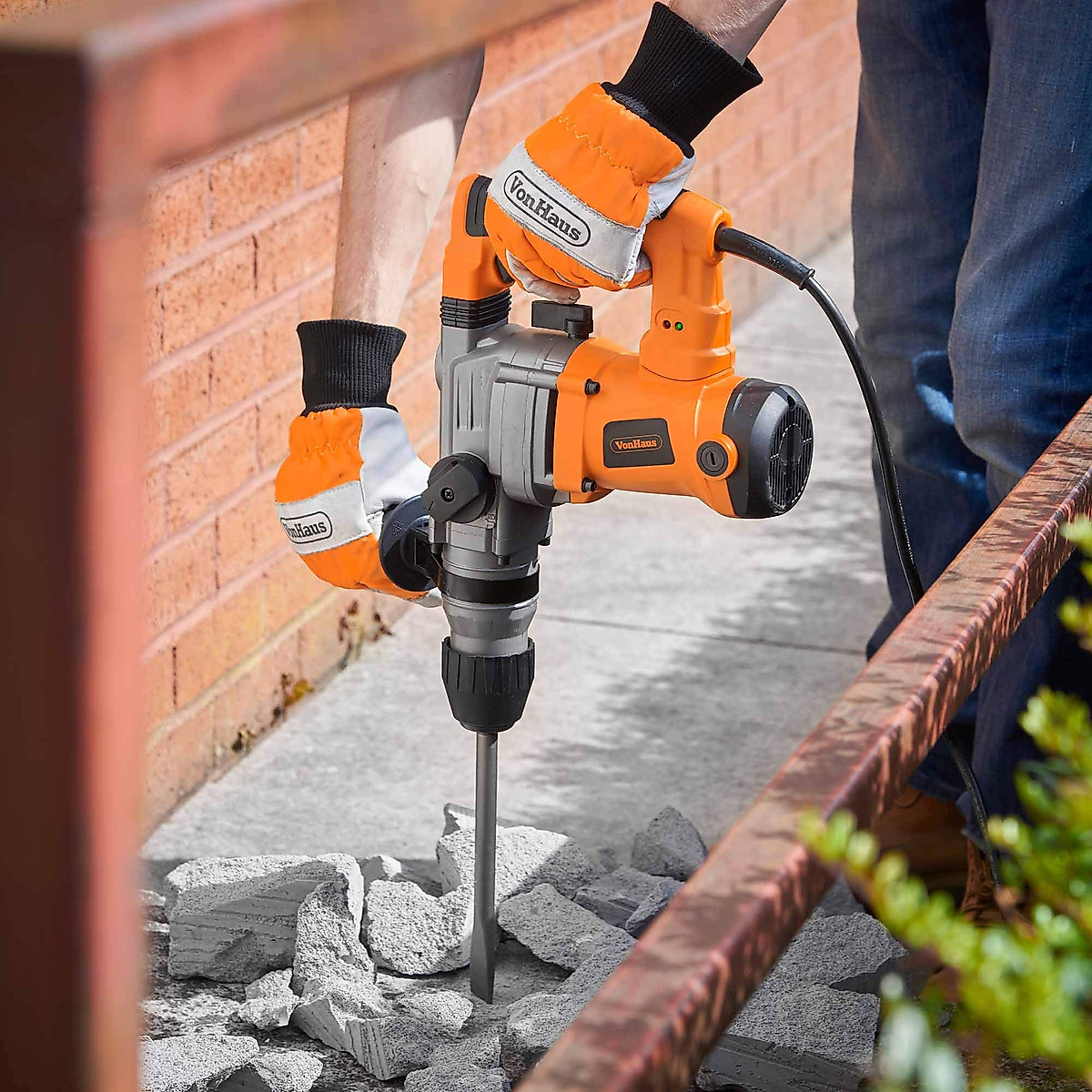 VonHaus 1-3/16” SDS-Plus Heavy Duty Rotary Hammer Drill 10 Amp - Vibration Control, 3 Functions - With Drill Demolition Kit, Grease, Chisels, Drill Bits and Case – Suitable for Concrete, Wood, Steel