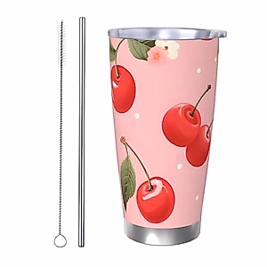 AYCZN Cherry 20 OZ Tumbler Stainless Steel Travel Coffee Mug, Fruit Flower Floral Insulated Water Bottle with Lid Leakproof Thermal Cup