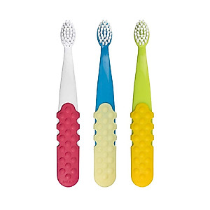 RADIUS Totz Plus Brush Kids Toothbrush Silky Soft BPA Free ADA Accepted Designed for Delicate Teeth & Gums for Children 3 Years & Up - Assorted - Pack of 3