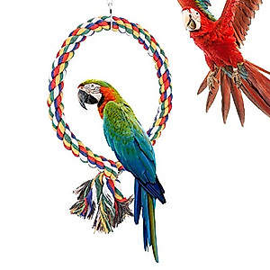 Bird Rope Toy，Round Circle Rings Colorful Cotton Rope Swing Toy Pet Bird Standing Playing Chewing Perches Loop for Parrot Parakeet Bungee Canary Cockatiel Lovebirds