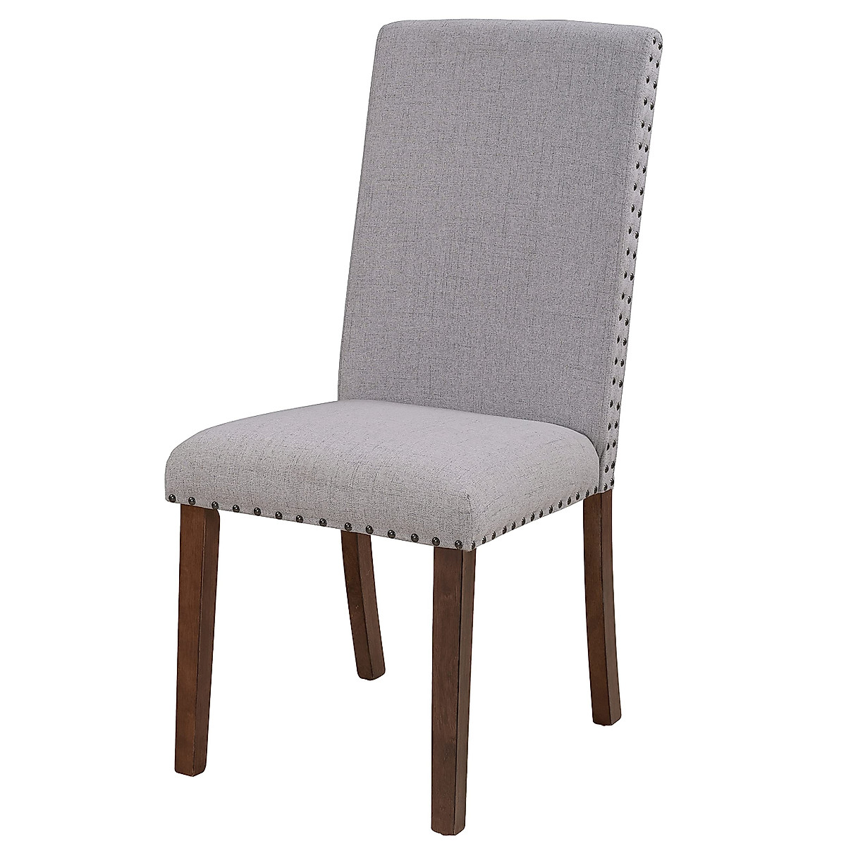 Merax Dining Chairs Set of 2, Fabric Dining Chairs with Copper Nails and Solid Wood Legs (Grey, Set of 2)