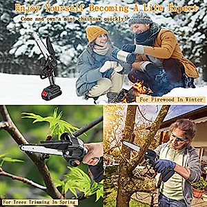 Mini Chainsaw Cordless with Battery 6-inch and 4-inch 24V 2-in-1 Mini Electric Chainsaw Set 22000rpm Speed, Portable Chainsaw, Electric for Secateurs,Pruning Shears,Wood Cutting