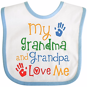 inktastic My Grandma and Grandpa Love Me Baby Bib White and Blue 26a30