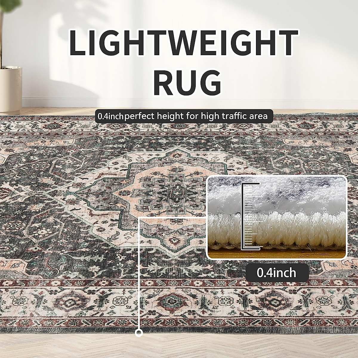 8x10 Washable Area Rugs, Boho Rug with Non-Slip Backing Non Shedding Rugs for Living Room Bedroom Kitchen Entryway Distressed Vintage Low Pile Rug (8 x 10 Brown Multi)