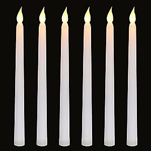6PCS LED Flameless Taper Candles with 6 Hours Timer, 10 inch Battery Operated Fake Flickering Candlesticks Electric Long Candles for Wedding Parties Decoration