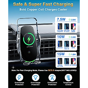 Wireless Car Charger Mount,Memofo 15W Fast Car Phone Holder Mount Wireless Charging Auto-Clamping, for iPhone 14 13 12 11 Pro Max Xs, Samsung Galaxy S21 S20, S10+ S9+ Note 9, etc…