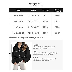 ZESICA Women's 2023 Winter Long Sleeve 1/4 Zipper V Neck Loose Fuzzy Knitted Chunky Warm Pullover Sweater Jumper Tops,Black,Large
