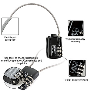 NBYT Wire Combination Lock Padlock, Wire Diameter 3/24", 16" Circumference, Suitable for Travel Luggage, Backpack, Cycling Helmet, Small Cabinet, Gym Cabinet, Suitcase