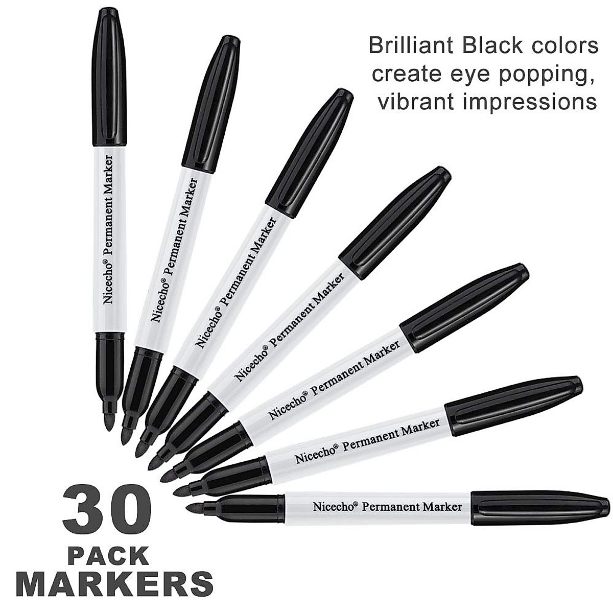 Permanent Markers, Black Permanent Marker Pens, 30 Count Fine Point Basic Marker Set