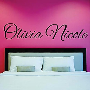 Fancy Cursive Single Personalized Custom Name Vinyl Wall Art Decal Sticker 36" W, Girl Name Decal, Girls Name, Nursery Name, Girls Name Decor, Girls Bedroom Decor, PLUS FREE 12" WHITE HELLO DOOR DECAL