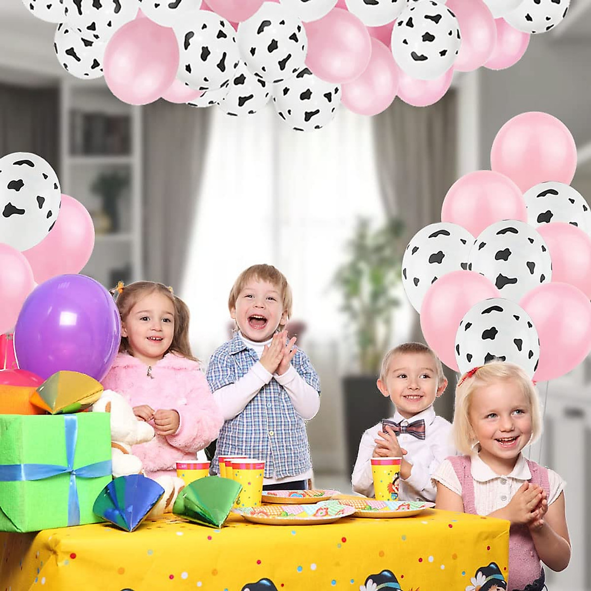 AnnoDeel 50pcs Cow Print Latex Balloons, 12inch White Black Cow Pink Balloons for Cowboy Theme Farm Animal Birthday Home Party Birthday Party Decoration