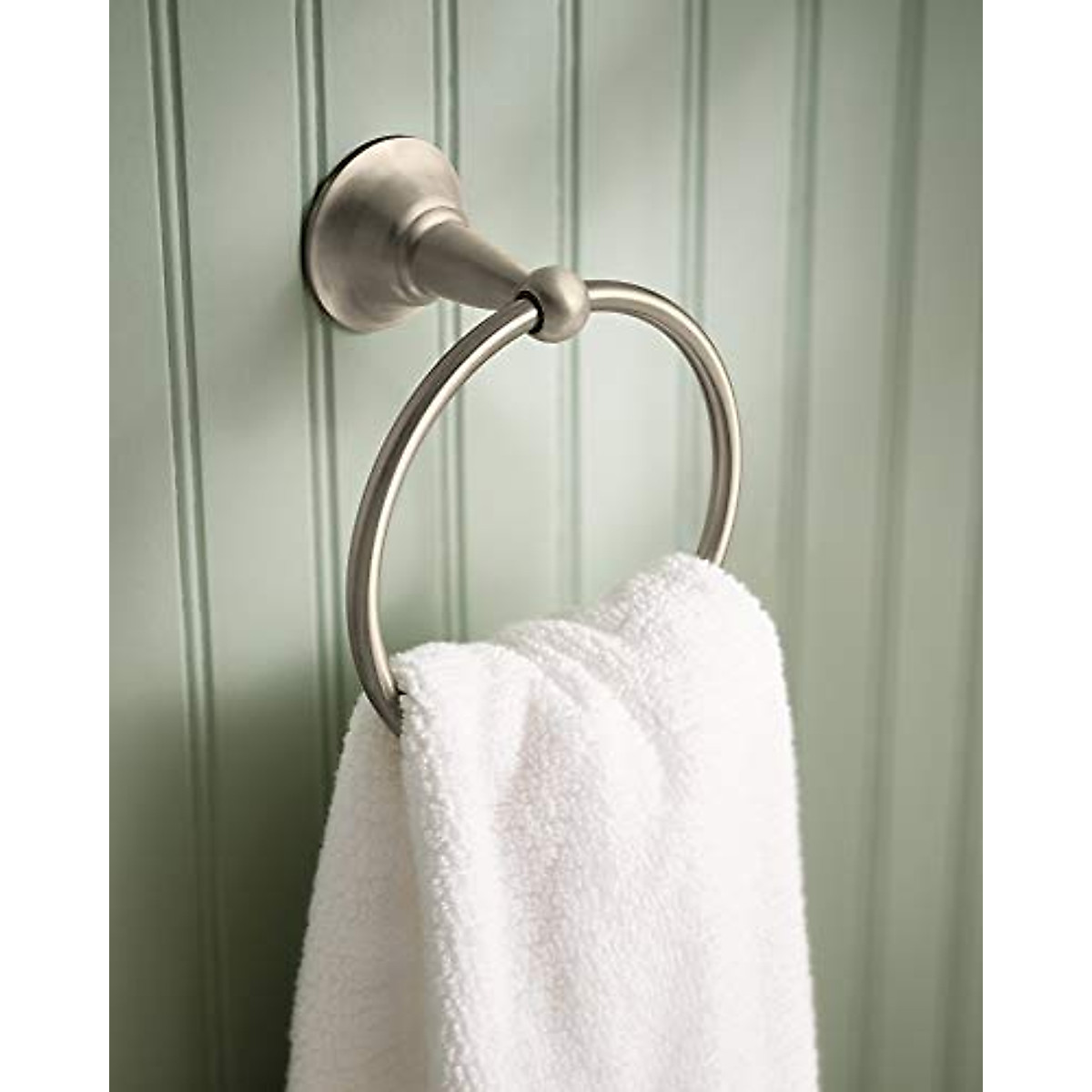 Moen DN6886BN Sage Single Post Bathroom Hand -Towel Ring, Spot Resist Brushed Nickel