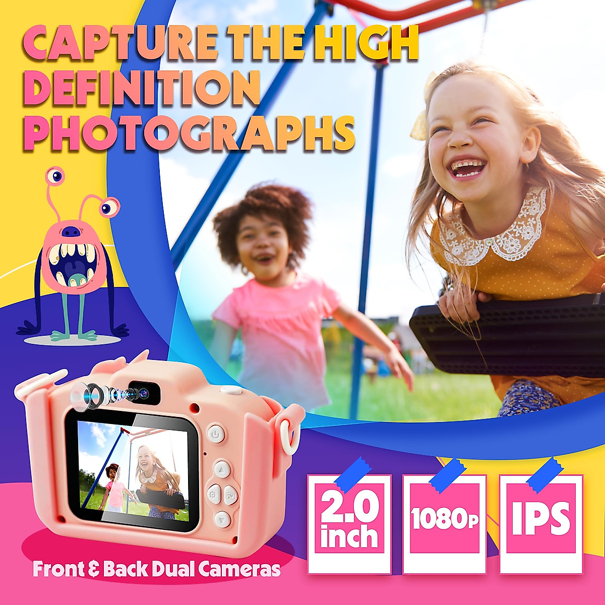 Kids Camera for Boys and Girls - BELLOCHIDDO 1080P HD Toddler Camera for Kids Toy Gift, Children Camera Christmas Birthday Gifts for Age 3-8 with Cartoon Soft Silicone Cover and 32GB SD Card