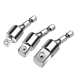 GDFYMI Socket Adapter Set, Drill Socket Adapter, 1/4 Inch Hex Shank to 1/4 Square Socket Drives, 1/4 to 3/8 Socket Adapter, 1/4 to 1/2 Impact Adapter, 360° Rotatable Joint Swivel Socket Set (3 Pcs)