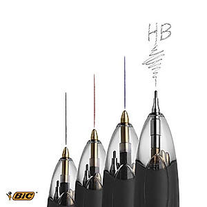 BIC 4 Colours Multifunctional Ballpoint Pen and HB Pencil Combo - Set of 12 - All in One Writing Instrument with Built in Eraser