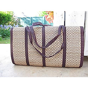 Handmade Woven Thai Beach Mat - Straw Ground Mat for Camping, Yoga, Meditation, Festivals, Concerts - Eco-friendly Reed Mat - Foldable - 70 Inches x 35 Inches