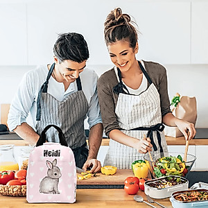 zaaprintblanket Custom Name Lunch Bag For Men Women Personalized Pink Bunny Cooler Lunch Box Portable with Name for Gift Workout Camping
