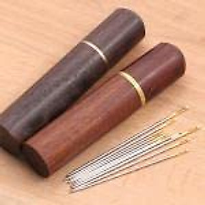 Hand Sewing Needles Storage Wooden Box Needles Bottle Sandalwood Needle Holder Needlework Storage Wood Case Toothpick Box(no Pattern,Black)