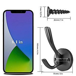 ZUONAI Matte Black Coat Hooks 2 Pack Black Metal Wall Hooks for Hanging Coat and Hat Hook Black Hooks for Wall Hooks for Coats Heavy Duty Black Towel Hook for Hanging Coats Bedroom Hooks