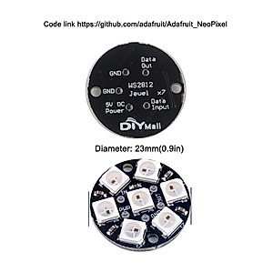 DIYmall 7 X WS2812B RGB LED Rings 7 Bits 5050 Lamp Light with Integrated Drivers, Full Color, Individually Addressable for Arduino ESP8266 Raspberry Pi ESP32 (Pack of 5pcs)