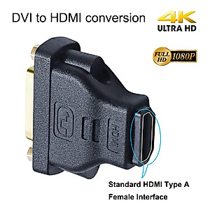 DTECH DVI Female to HDMI Female Adapter HDMI to DVI-I Converter Bi-Directional 24+5 Port 4K 1080p Video for Computer Monitor PC TV Box Home Cinema Display
