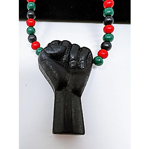 Hip Hop Rising Fist Pendant 8 mm 24, 27, 30 inches Wooden Bead Necklace (Multi Beads, 36)