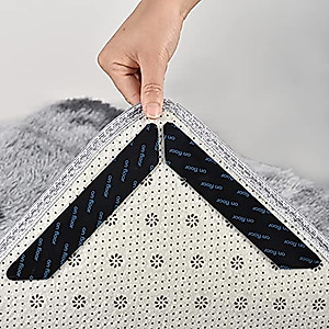 LUXACO Double Sided Rug Grippers Washable Anti Curling Corner Keeps Your Rug in Place Makes Corners Flat Non Slip Adhesive Rug Tape for Hardwood Floors and Tile,8 Pack,12 Pack,16 Pack