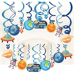 Kristin Paradise 30Ct Space Hanging Swirl Decorations, Galaxy Party Supplies, Outer Space Birthday Theme Decor for Boy Girl Baby Shower, Astronaut 1st Bday Favors Idea