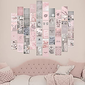KONGSY Pink Wall Collage Kit (50pcs, 4x6inch) - Pink & Grey Room Decor for Girls, Wall Decor for Bedroom, Dorm