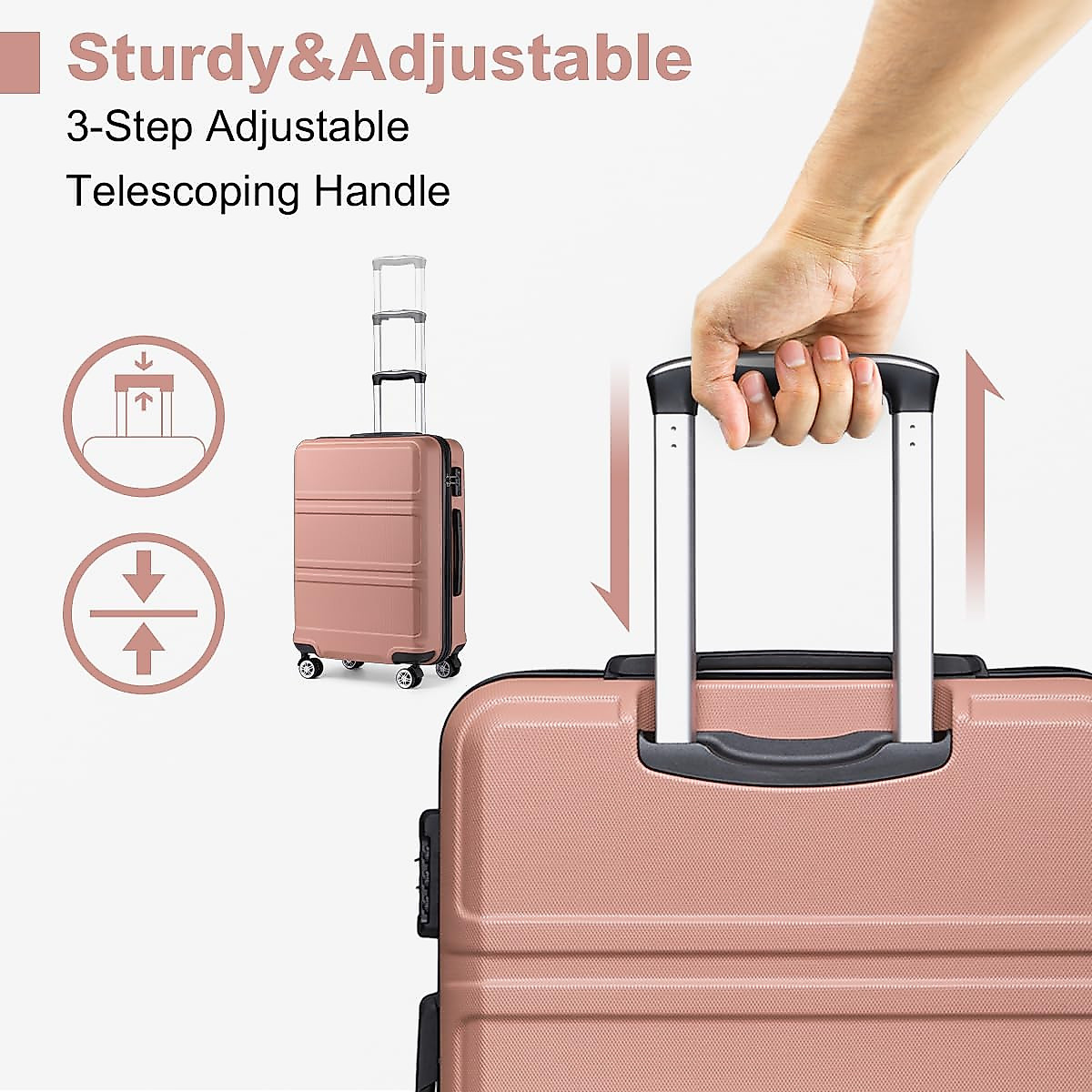 Kono 24 Inch Luggage Suitcase Lightweight with Spinner Wheels TSA Lock Hardside Medium Checked Luggage Durable Rolling Suitcase Nude/Rose Gold