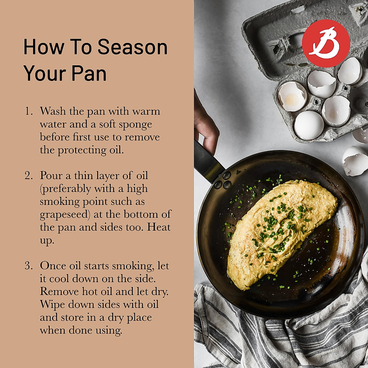 De Buyer - Blue Carbon Steel Wok Pan 2mm Thick - ACCESS - 12.5” Diameter, 9” Cooking Surface - Oven Safe - Naturally Nonstick - Made in France