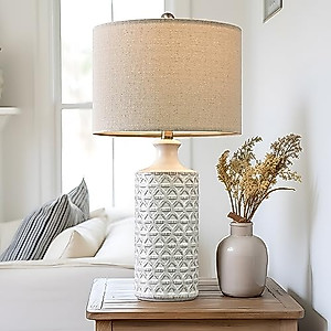 PoKat 24.75" Modern Contemporary Ceramic End Table Lamps Set of 2 for Living/Study Room Desk Décor,Bedside,Nightstand Lamps for Bedroom Office Farmhouse,White