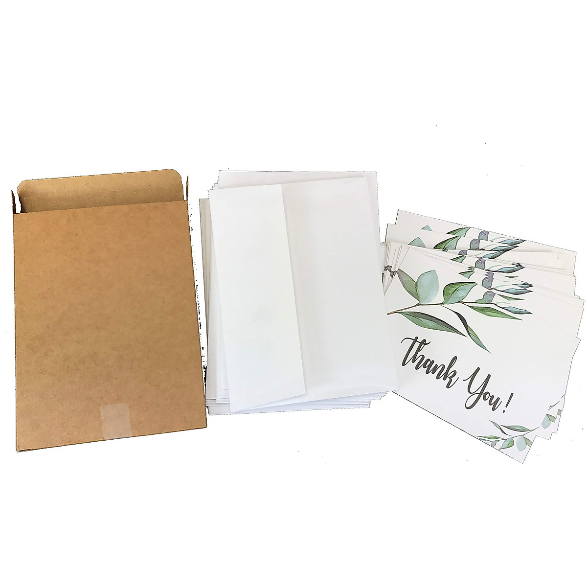 25 Greenery Thank You Cards (Flat not Foldable) With 25 Envelopes For Weddings, Engagements, Birthday, Baby or Bridal Shower, Housewarming Thanks Invites.