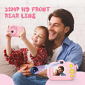 Kids Camera, HD 1080P Digital Video Camera for Boys and Girls, 32MP Kids Selfie Camera for Kids Aged 3-9, Portable Toy Toddler Camera with No Game & 32GB Card, Perfect Christmas Birthday Gifts