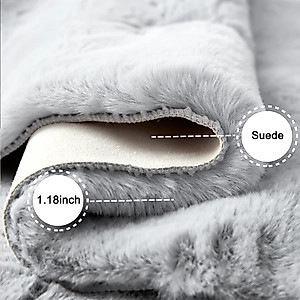 Ghouse Ultra Soft Faux Rabbit Fur Rug 3x5, Machine Washable Area Rugs for Bedroom Fluffy Rugs for Living Room, No-Shedding Carpet Sheepskin Rug Grey