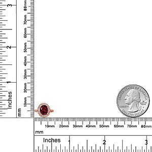 Gem Stone King 18K Rose Gold Plated Silver Red Rhodolite Garnet and Moissanite Halo Engagement Ring For Women (2.43 Cttw, Oval 9X7MM, Gemstone Birthstone, Available In Size 5, 6, 7, 8, 9)