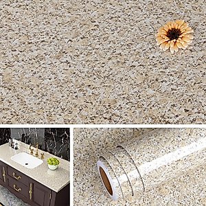 Livelynine Contact Paper for Countertops Beige Granite Wallpaper Kitchen Countertop Peel and Stick Desk Covering Self Adhesive Laminate Counter Top Contact Paper Waterproof Vinyl Wrap 15.8x78.8 Inch