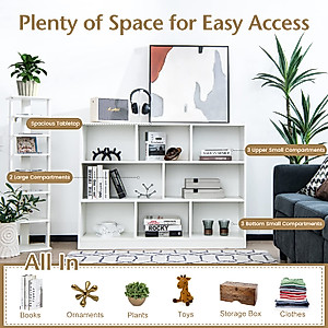 Tangkula 8-Cube Bookcase, Wood 3 Tier Open Storage Bookshelf, Modern Multipurpose Display Cabinet for Living Room, Study, Reading Nook, 48 x 12.5 x 36.5 Inch, White