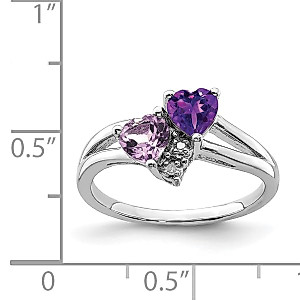 IceCarats 925 Sterling Silver Purple Amethyst Pink Quartz Diamond Heart Love Ring size 7