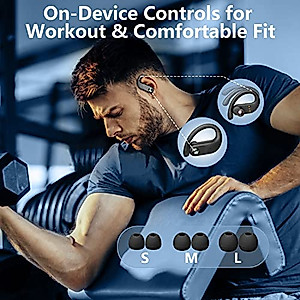 Wireless Earbuds 48H Playback Bluetooth Headphones Earbuds with Wireless Charging Case and Earhooks Over Ear Waterproof Earphones with Mic for Sports Running Workout iOS Android Phone Laptop Black