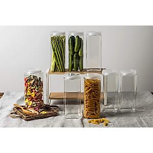 Silicook Clear Plastic Jar, Set of 3-40oz, Square Shaped, Transparent, Food Storage Container, Kitchen & Household Organization for Dry goods, Spices, Vegetables, Ingredients and More