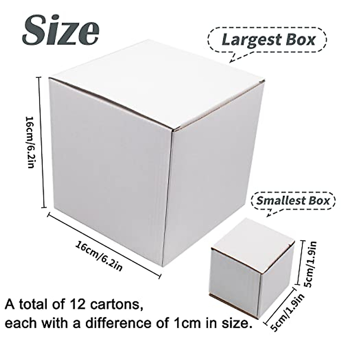 Cuyacili Prank Gift Boxes Nesting Gift Boxes Surprise Box White Carton Square Prank Box Funny Gag Gift for Weddings Anniversaries Birthday Packaging Presents 12 Nesting Cartons (1.9-6.3 Inch)